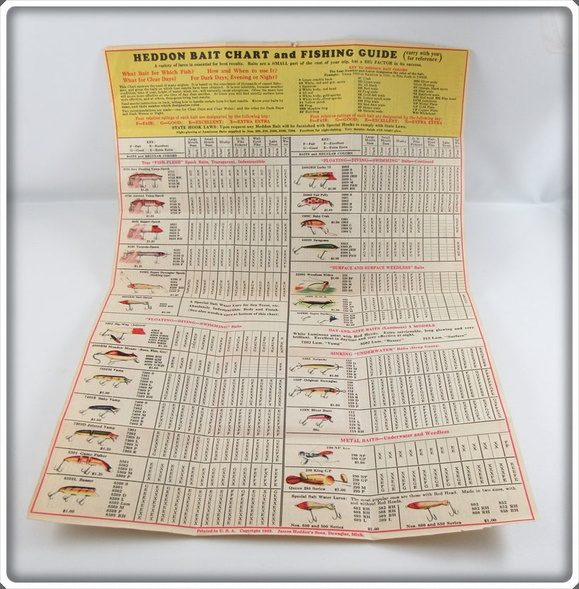 Vintage Heddon Bait Chart And Fishing Guide Pocket Catalog For Sale ...