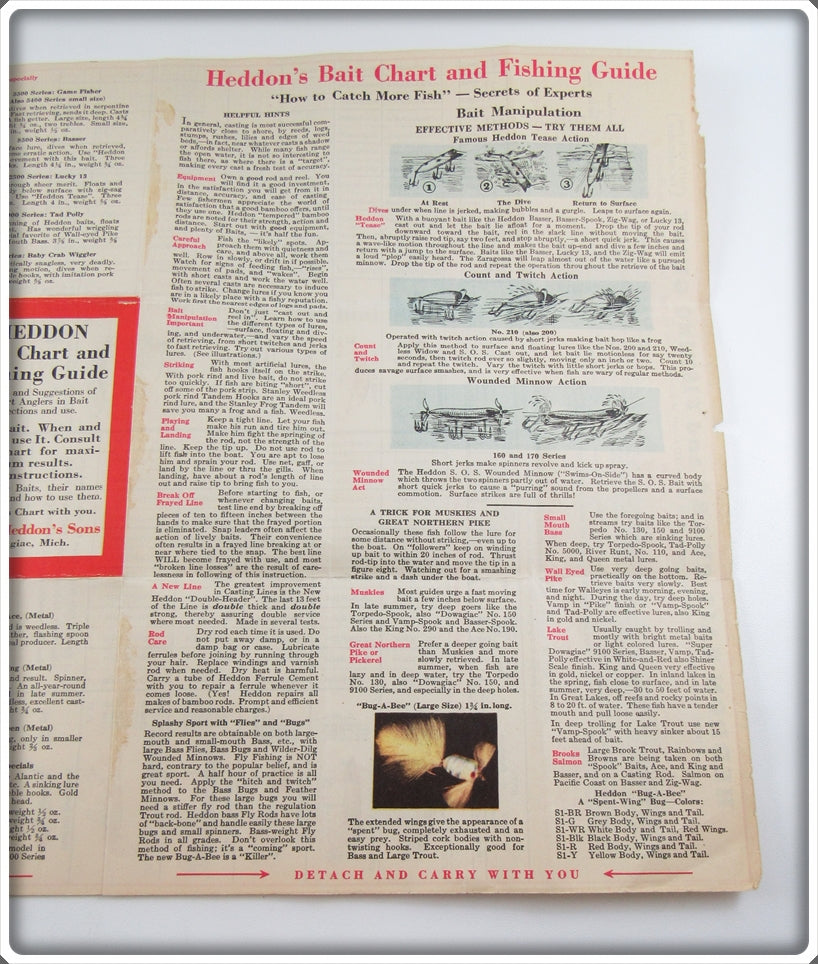 Vintage Heddon Bait Chart And Fishing Guide Pocket Catalog For Sale ...