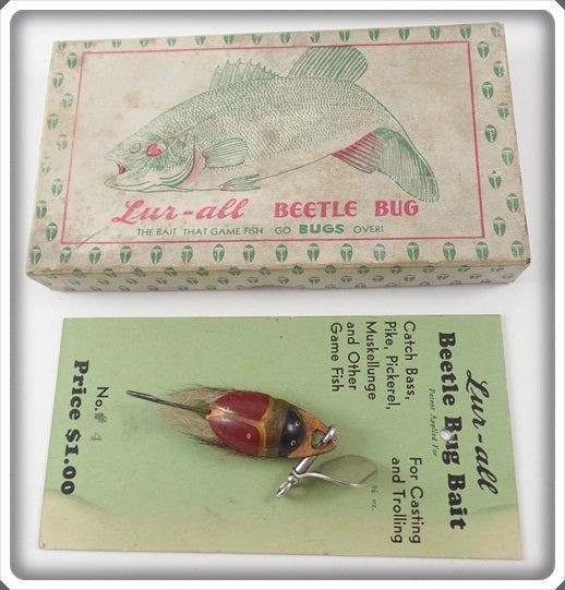 Vintage Lur-All Beetle Bug Bait 4 Lure In Box | Tough Lures