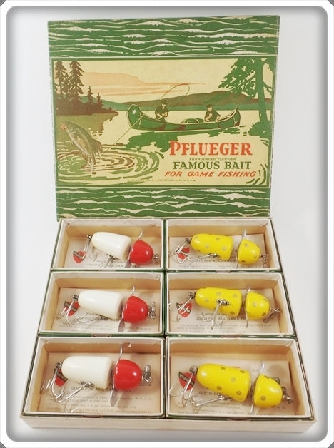 Pflueger Red & White and Yellow Gold Spots Globe Bait Dealer Set ...